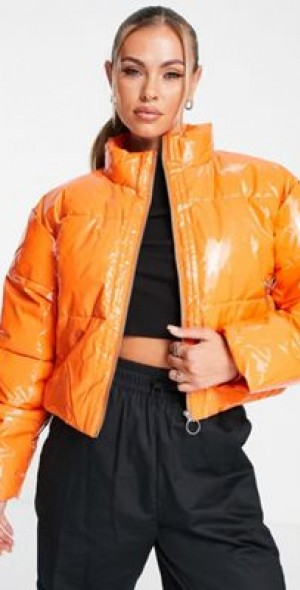 Missguided - cropped vinyl puffer jacket in orange