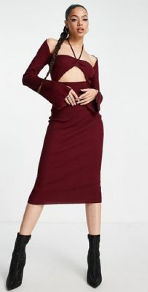 Missguided - cut-out halterneck midaxi dress in burgundy-Red