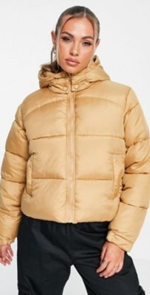 Missguided - hooded padded jacket in stone-Neutral