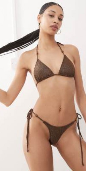 Motel - Lentra shimmer tie-side bikini bottoms in brown