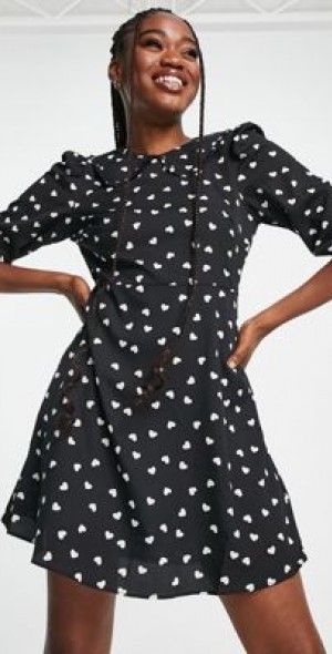 New Look - mini dress with collar in black pattern