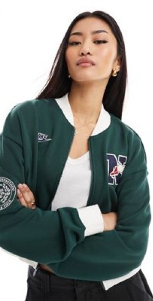 Nike - Varsity patchwork bomber jacket in green