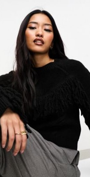 ONLY - Only fringe detail sweater in black