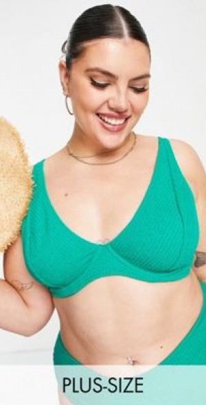 Peek & Beau Curve - Exclusive underwire bikini top in green texture-Multi