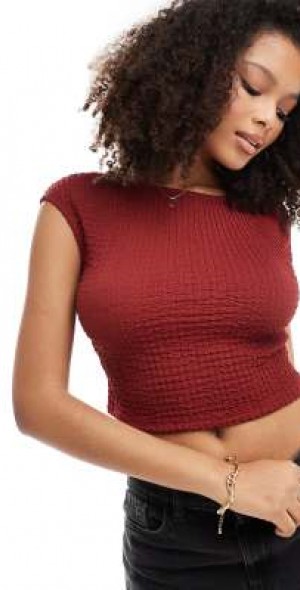 Pull & Bear - waffle texture top in rust red