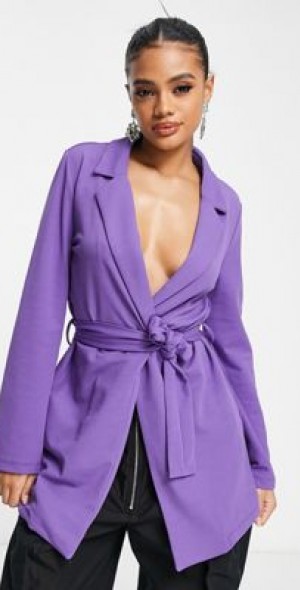 Rebellious Fashion - longline blazer dress in purple