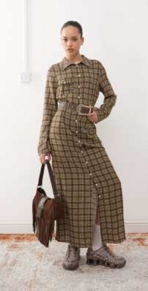 Reclaimed Vintage - Maxi Shirt Dress In Check-Multi