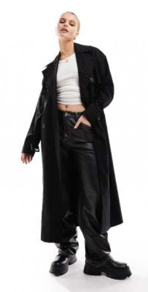 River Island - studded trench coat in black