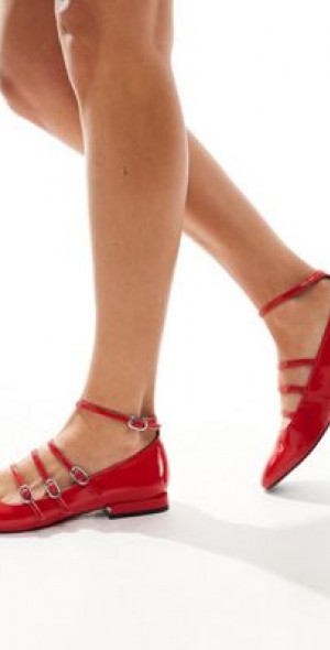 Stradivarius - strappy ballet flats in red