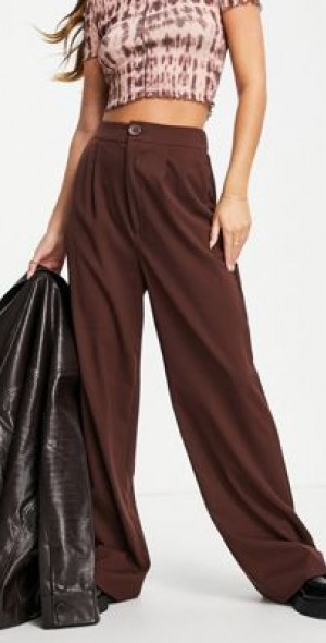 Stradivarius - wide leg relaxed dad pants in chocolate brown