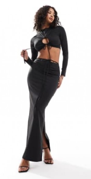 The Frolic - x Bella Stovey exclusive tie waist maxi skirt in black - part of a set