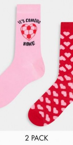 Threadbare - 2 pack it's coming home socks in pink and red