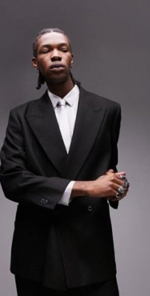 Topman - boxy double breasted suit jacket in black