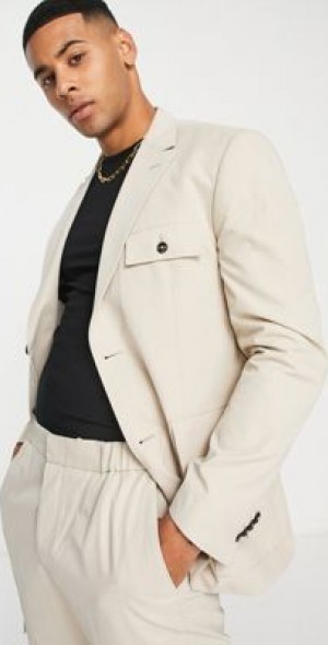 Topman - oversized suit jacket in ecru-Neutral