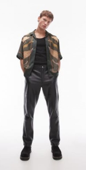 Topman - premium straight leather pants in black