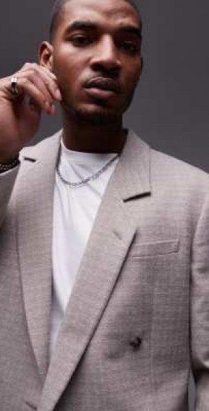 Topman - relaxed textured suit jacket in stone-Neutral