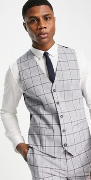 Topman - suit vest in gray check