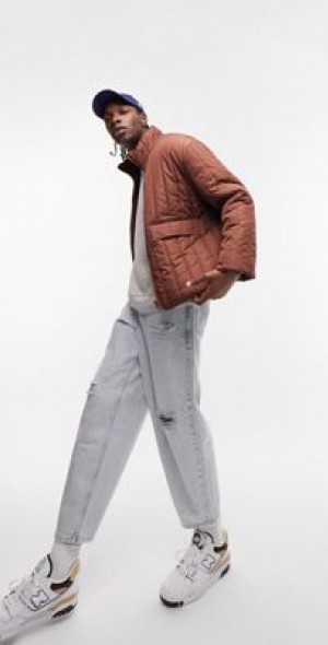 Topman - vertical puffer jacket in brown