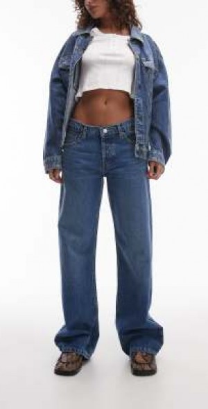 Topshop - Ember low rise wide leg jeans in mid blue