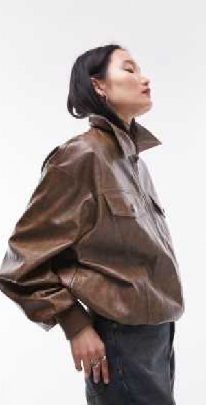 Topshop - faux leather bomber jacket in washed brown Topshop - faux leather bomber jacket in washed brown