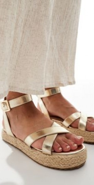 Truffle Collection - flatform espadrilles in gold