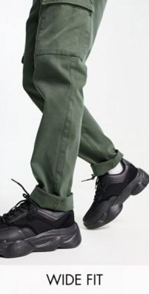 Truffle Collection - wide fit chunky bubble sole sneakers in black