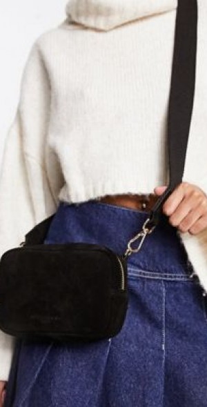 Urbancode - suede crossbody camera bag in black