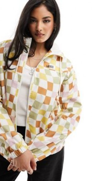 Vans - Kastle Check Me Print windbreaker jacket in pastel checkerboard-Green