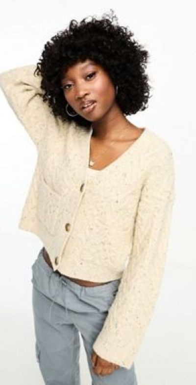Vero Moda - Aware premium cable knit cardigan in cream-White