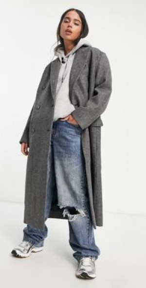 Weekday - Alex oversized masculine double breasted coat in gray herringbone