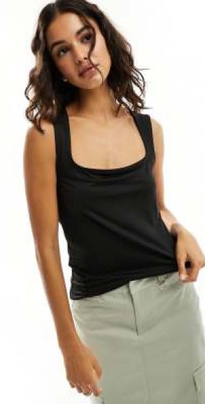 Weekday - Antonia square neck tank top in black