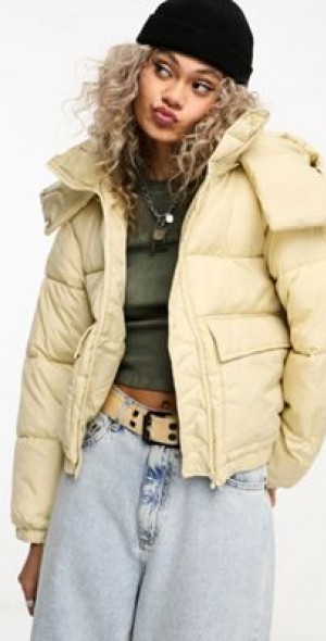 Weekday - Blade puffer jacket in beige-Neutral