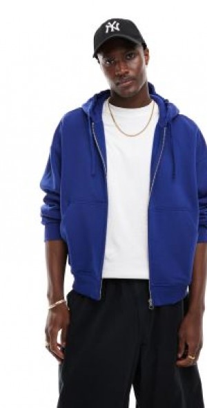 Weekday - boxy fit zip up hoodie in blue