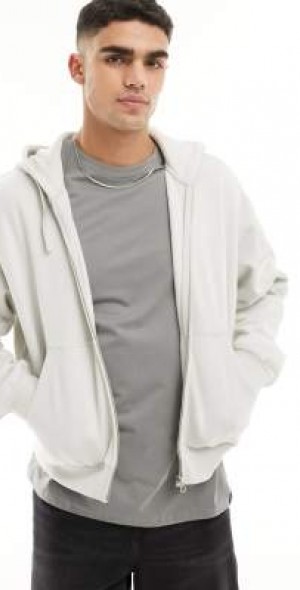 Weekday - boxy zip up hoodie in light gray