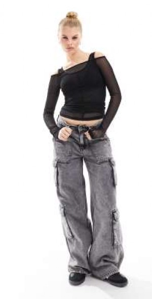 Weekday - double layer mesh long sleeve top in black
