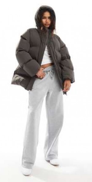 Weekday - Dust cinched puffer coat with detachable hood in gray