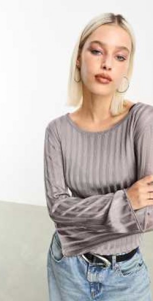 Weekday - Enora knit sheer ribbed sweater in gray