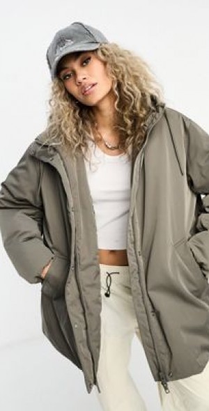 Weekday - Honey oversized cocoon coat in khaki green