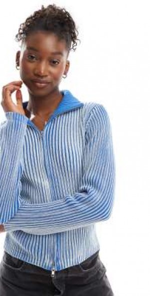 Weekday - Panther chunky rib knit zip up cardigan in washed blue