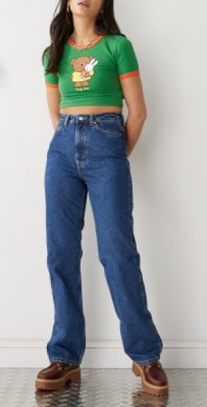 Weekday - Rowe extra high rise regular fit straight leg jeans in nobel blue