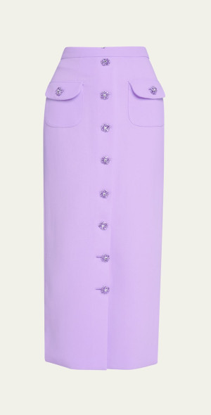 Adam Lippes - Dakota Wool Crepe Pencil Skirt with Crystal Buttons