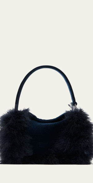 Akris - Anna Mini Feather-Trim Velvet Hobo Bag