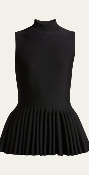 ALAIA - High-Neck Pleated Peplum Top