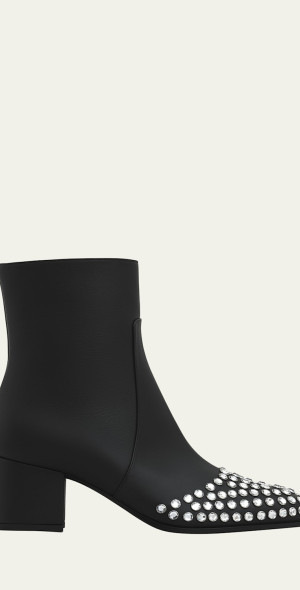 ALAIA - Leather Crystal Stud Cap-Toe Ankle Booties