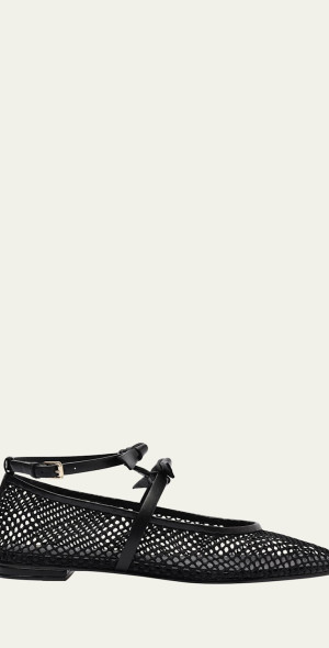Alexandre Birman - Slim Clarita Bow-Strap Fishnet Ballerina Flats