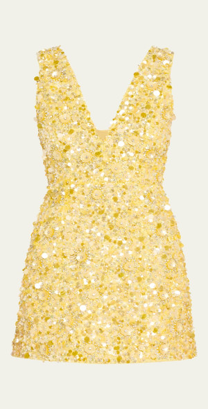 Alice + Olivia - Tatum Embellished Deep V Lantern Skirt Mini Gown