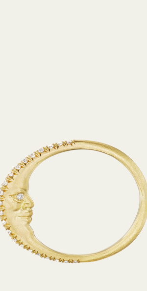 Anthony Lent - 18K Yellow Gold Diamond Crescent Moonface Ring