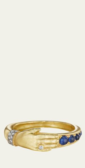 Anthony Lent - 18K Yellow Gold Sapphire One Hand Band with Diamonds