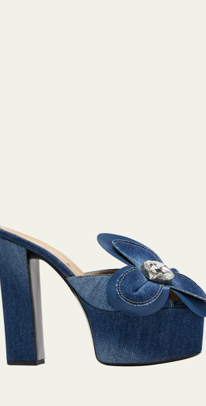 AREA - Denim Flower Platform Mule Sandals