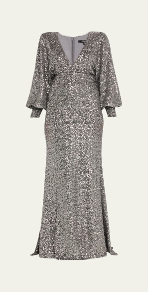 Badgley Mischka - Sequin Deep V-Neck Gown